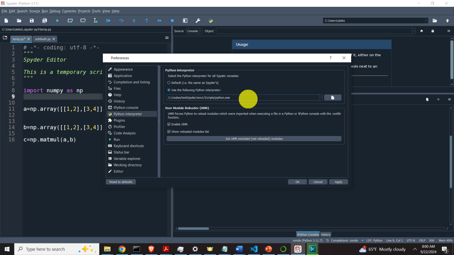 How To Configure And Run Spyder Python Editor In Virtual Environments Fusion Of Engineering